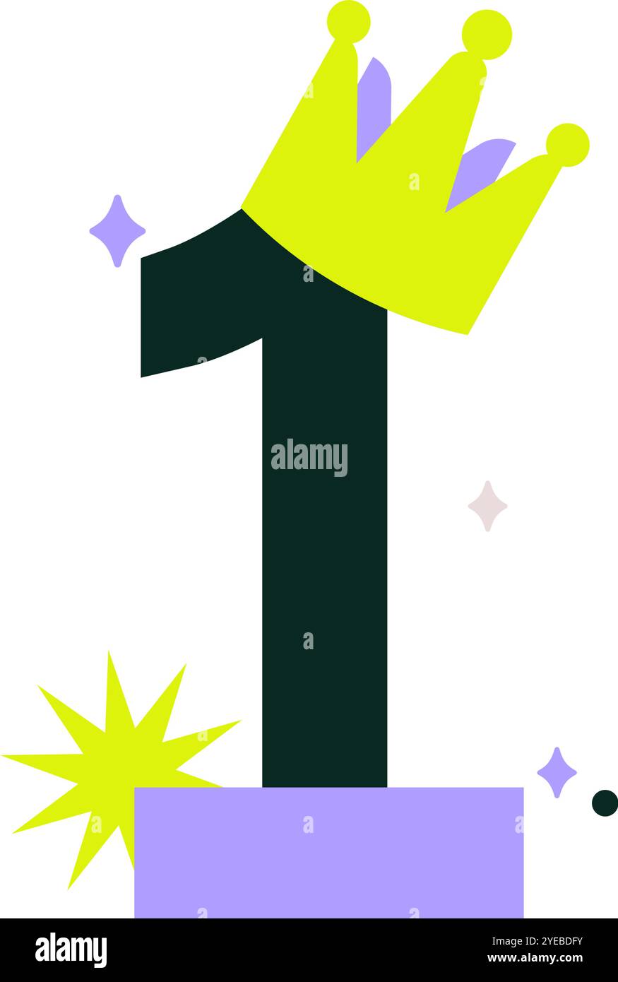 Number One With Crown In Flat Vector Illustration Symbolizing ...