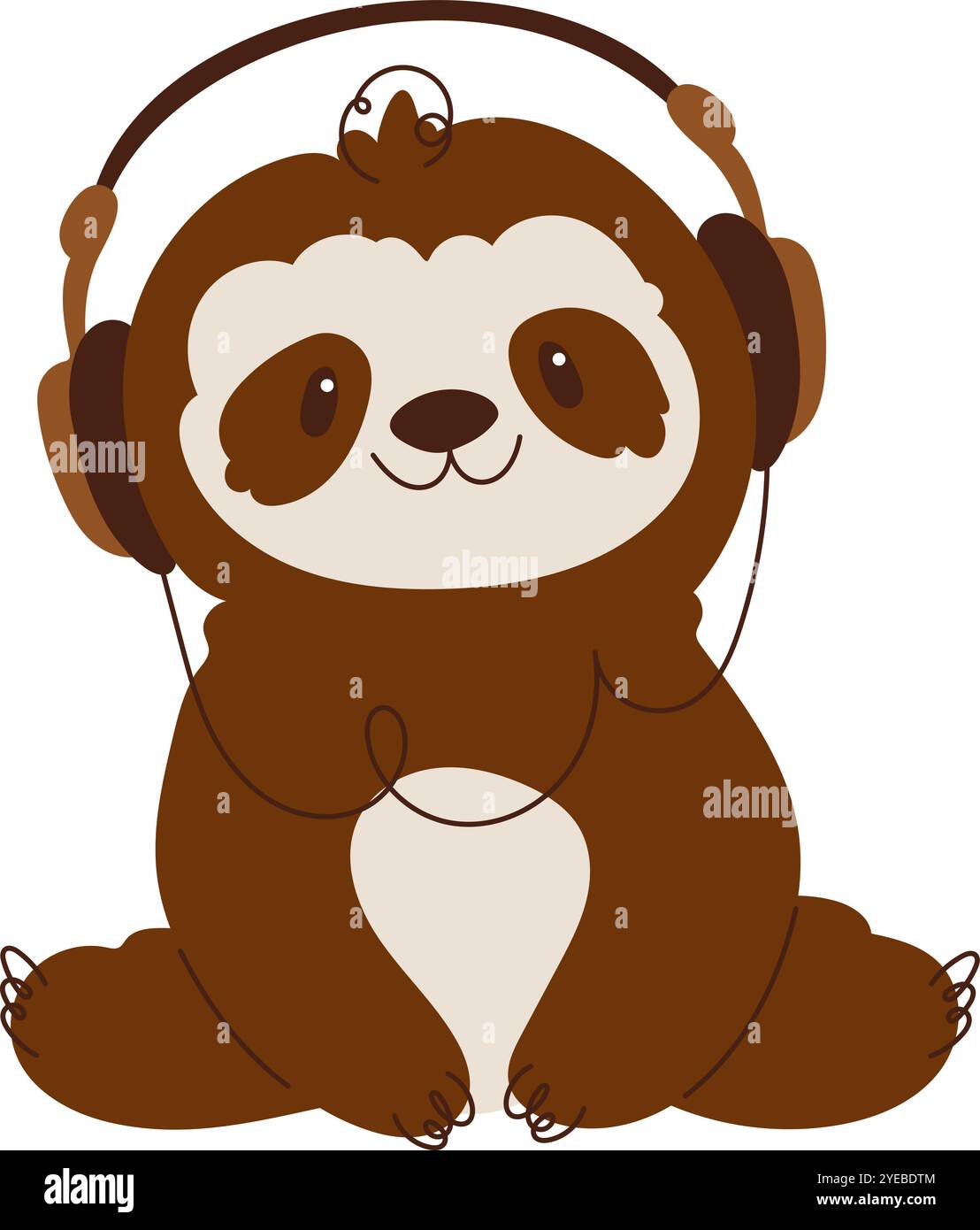 Adorable cartoon illustration of a smiling sloth wearing headphones ...