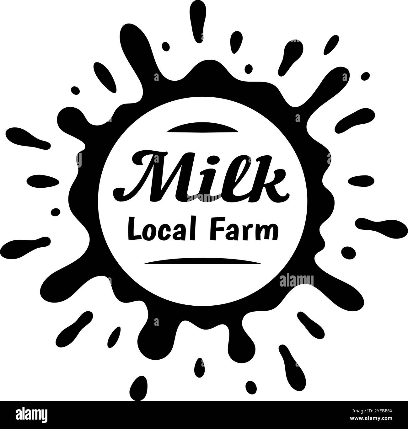 Charming vintage logo with milk and local farm words in black ink ...