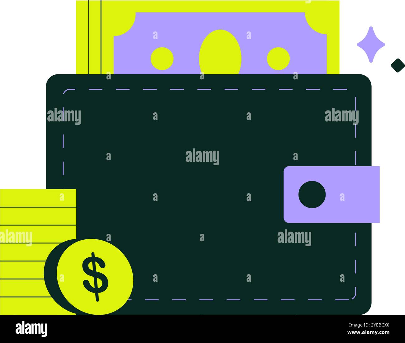 Wallet With Cash And Coin Icon In Flat Vector Illustration Symbolizing ...