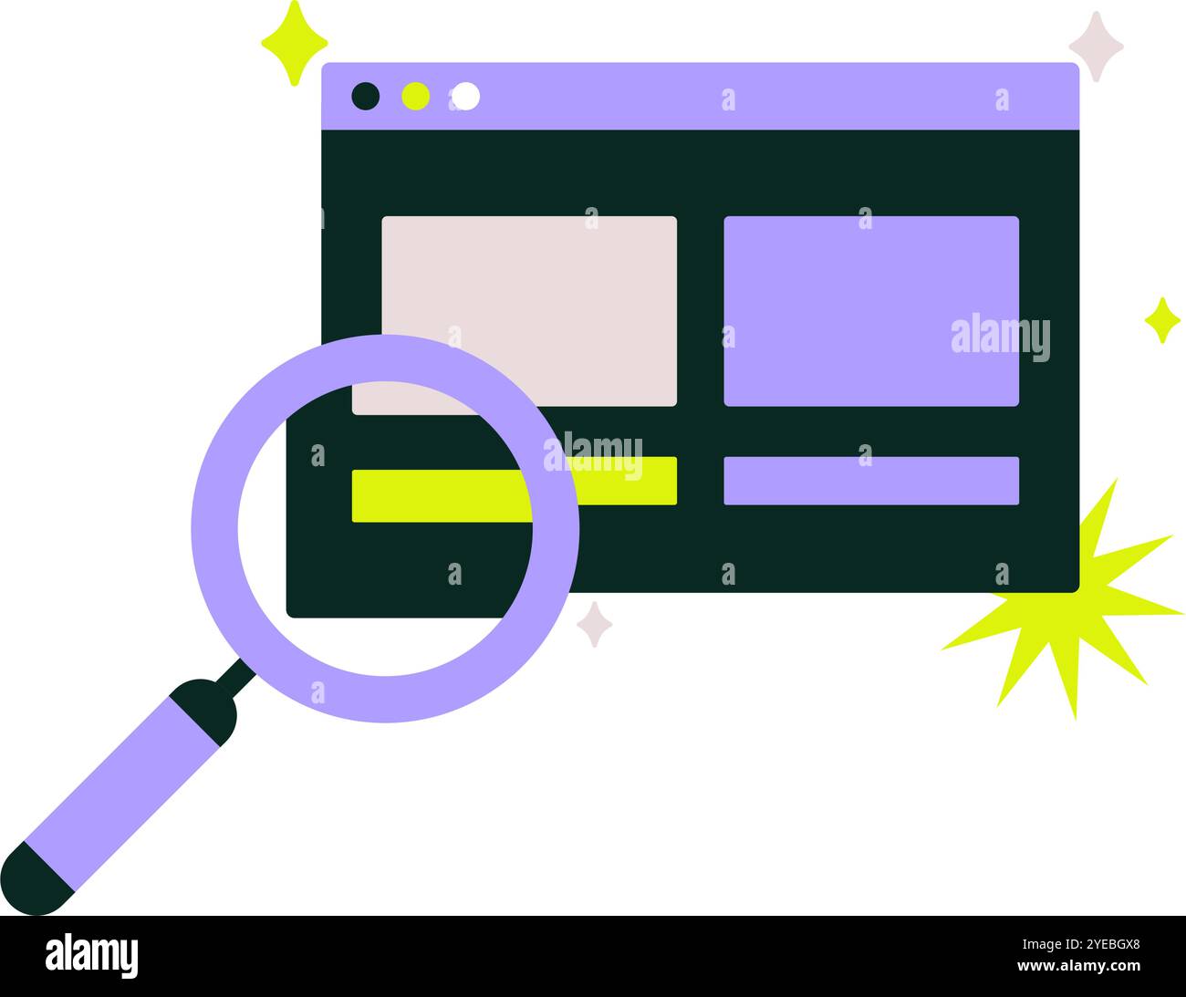 Magnifying Glass Over Browser Window In Flat Vector Illustration ...