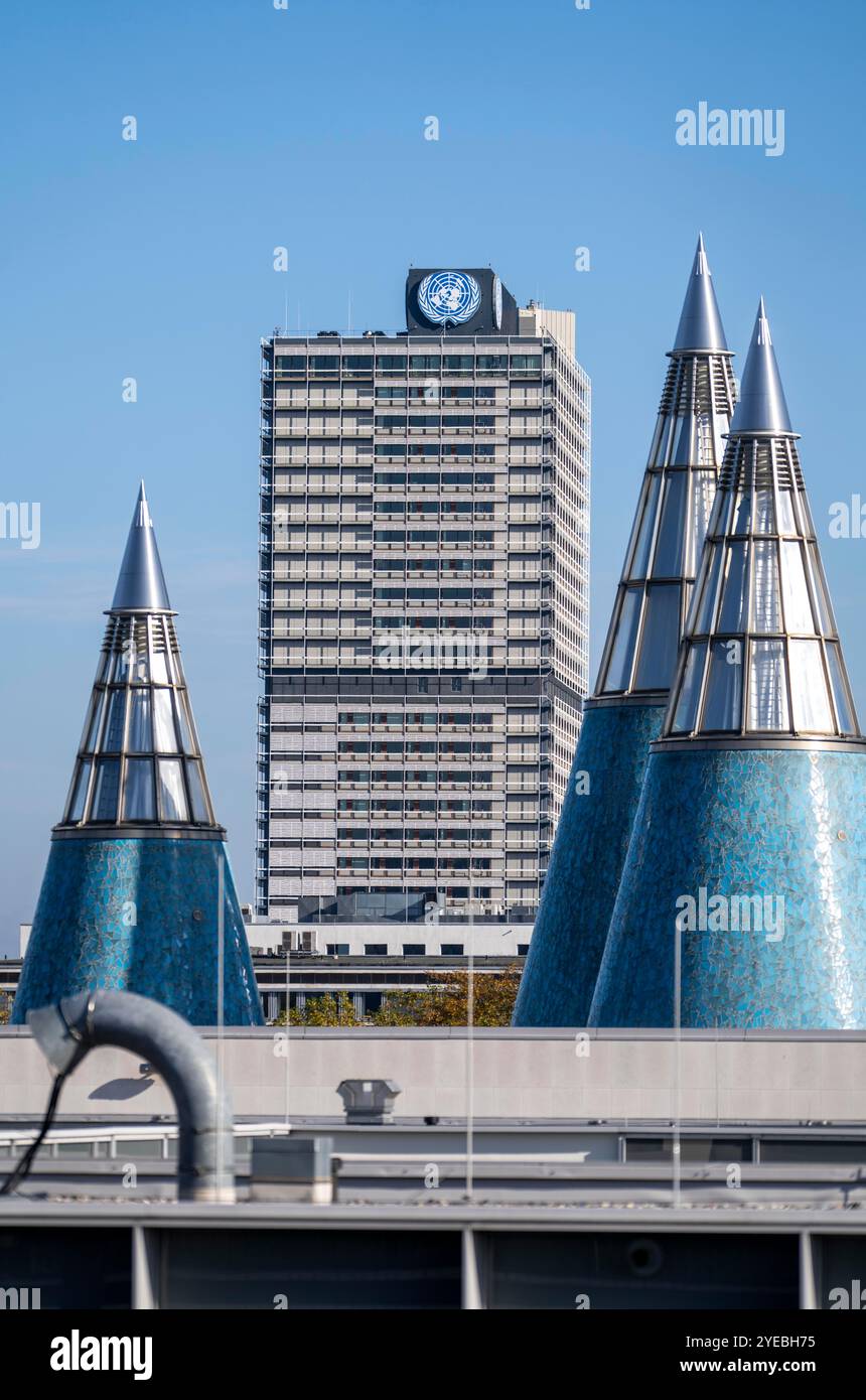 Building of the UN Campus in Bonn, towers, light cone of the ...