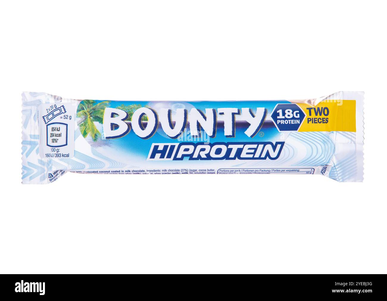 LONDON, UK - OCTOBER 25, 2024: Bounty coconut high protein bar on white ...