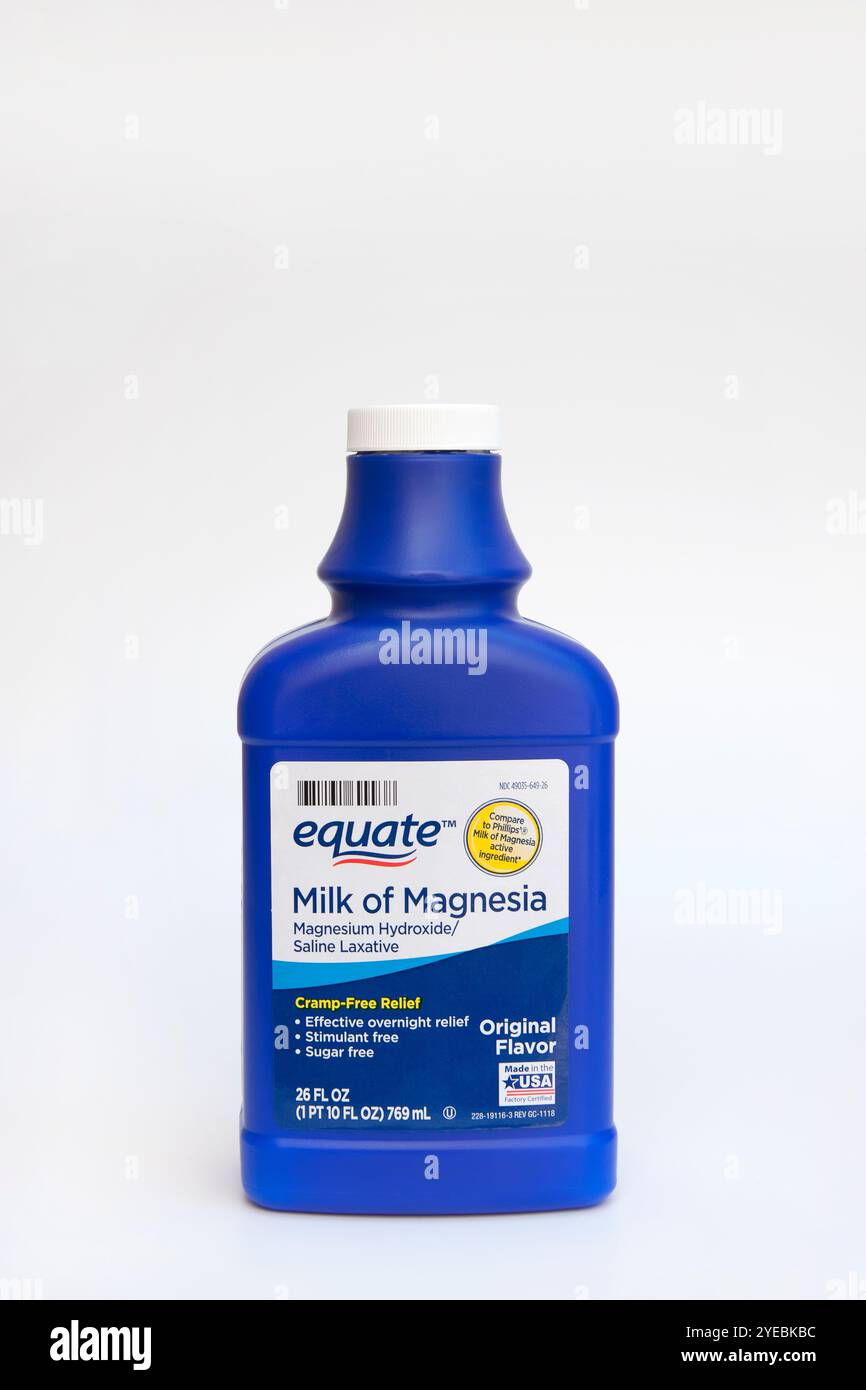 Milk of Magnesia Bottle.Used as a laxative for constipation Stock Photo ...