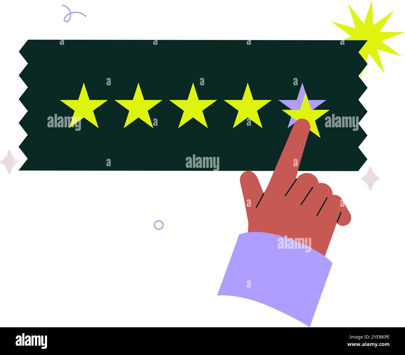Five Star Rating With Hand Selecting Star In Flat Vector Illustration ...