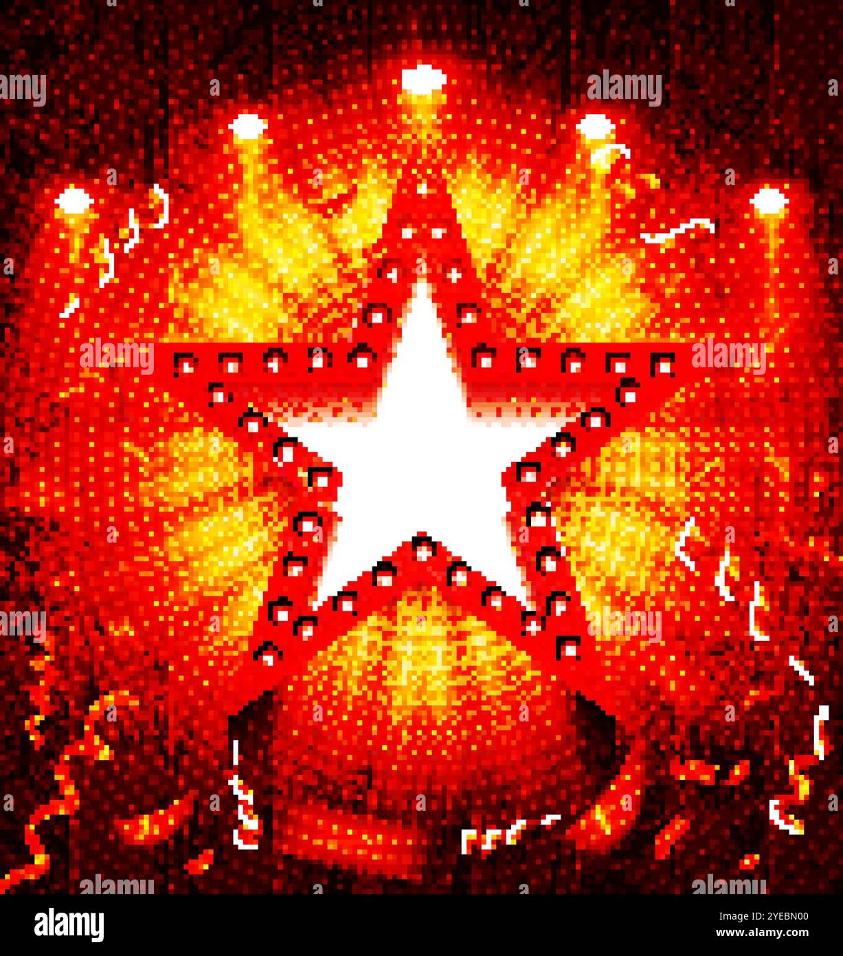Retro marquee light red star decoration with yellow frame glowing on ...