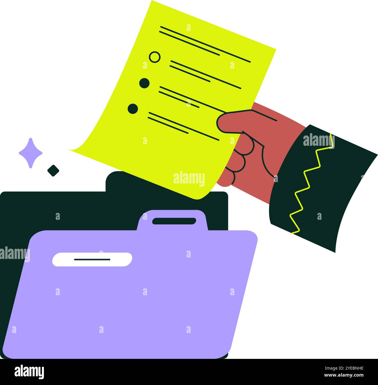Hand Holding Document and Folder in Flat Vector Illustration Symbolizing Organization, Filing ...