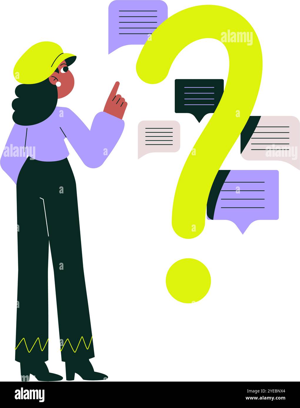 Female Character With Question Mark Symbolizing Customer Questions, Curiosity, Decision Making ...