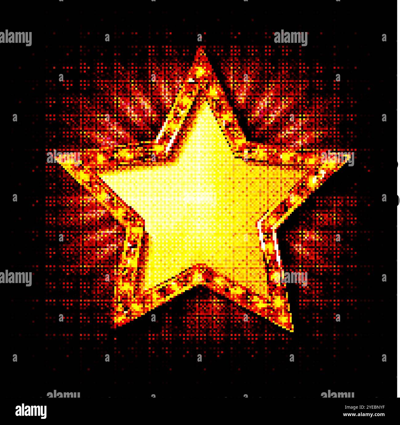 Retro marquee light red star decoration with yellow frame glowing on ...
