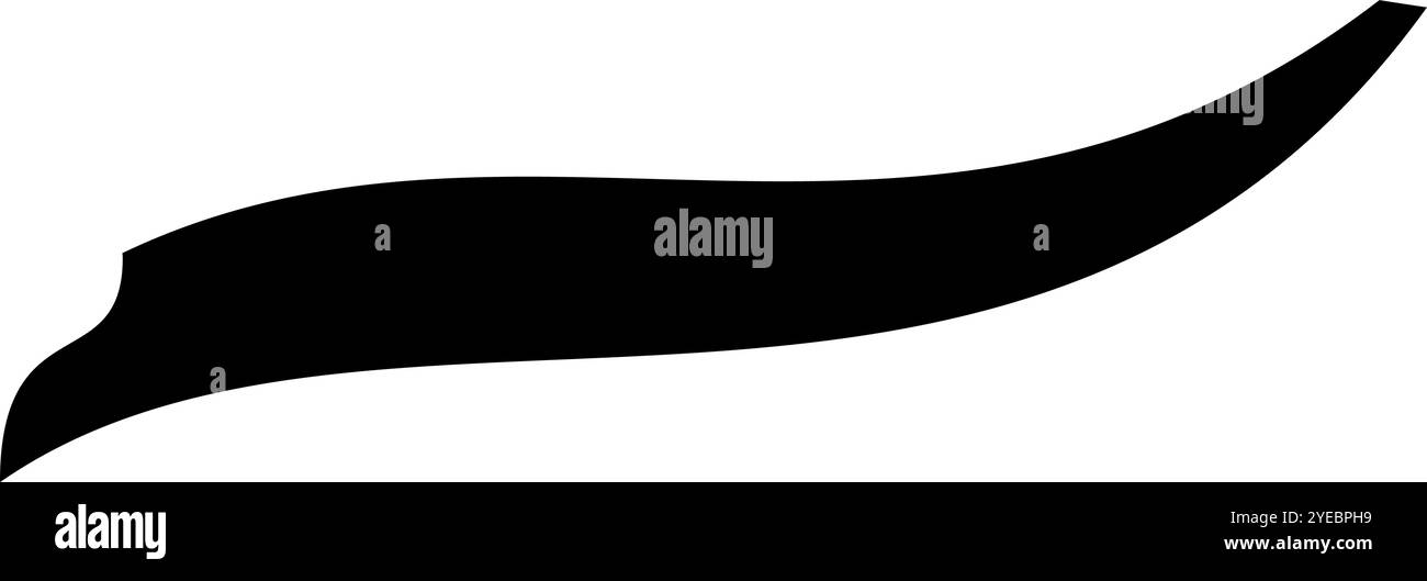 Sleek black ribbon banner gracefully waves on a white background ...