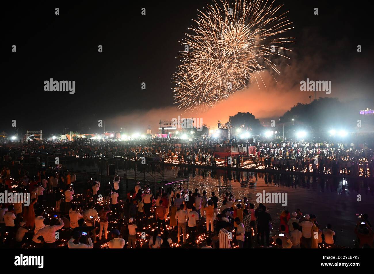 AYODHYA, INDIA - OCTOBER 30: Fireworks demonstration at Ram ki Peri ...