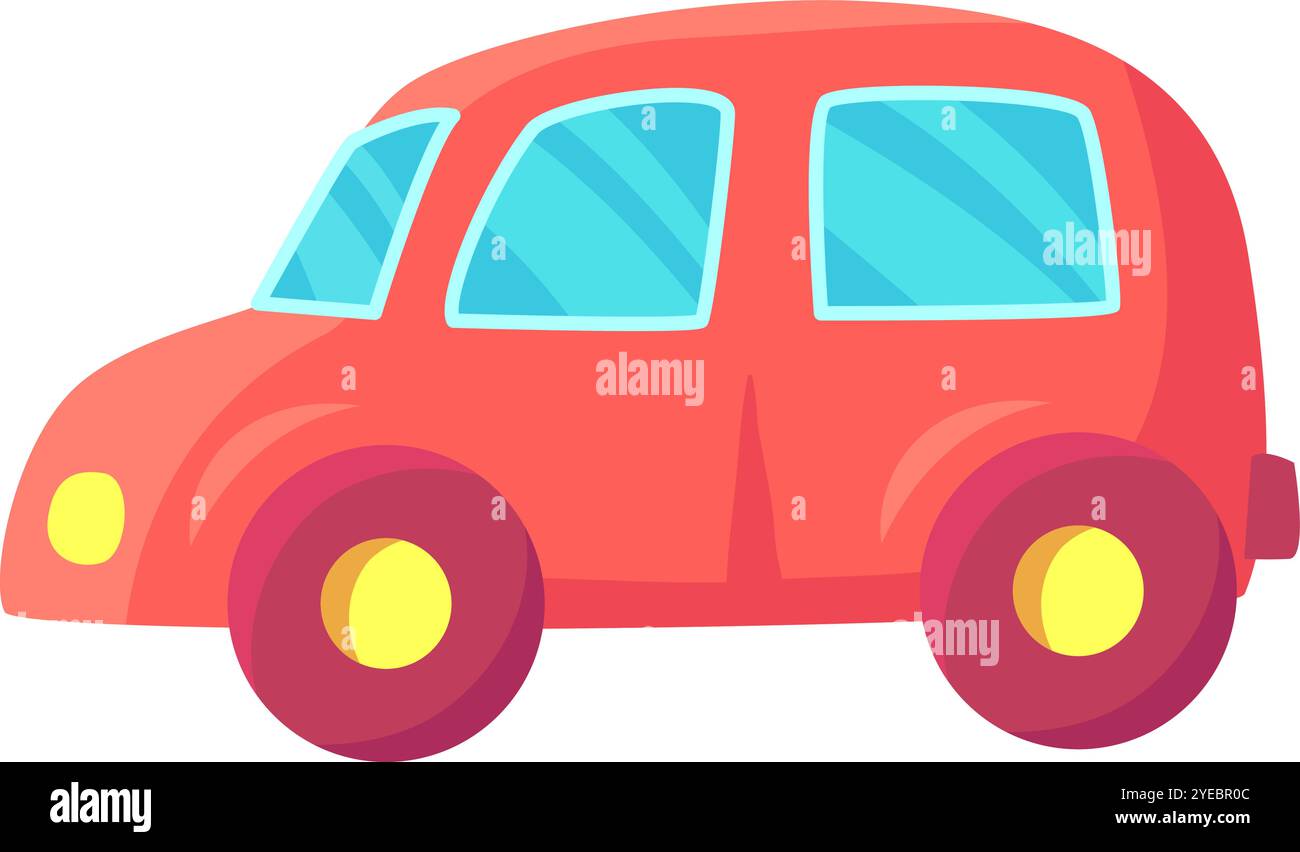 Cartoon red car driving to the right side, simple and colorful design ...