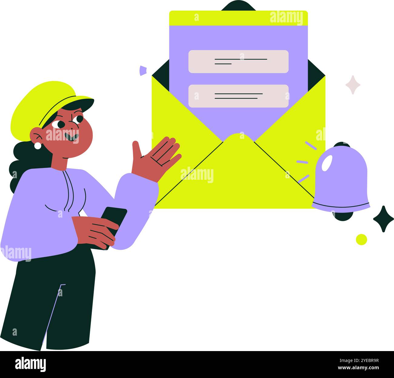 Female Character Checking Notifications In Flat Vector Illustration Symbolizing Communication ...