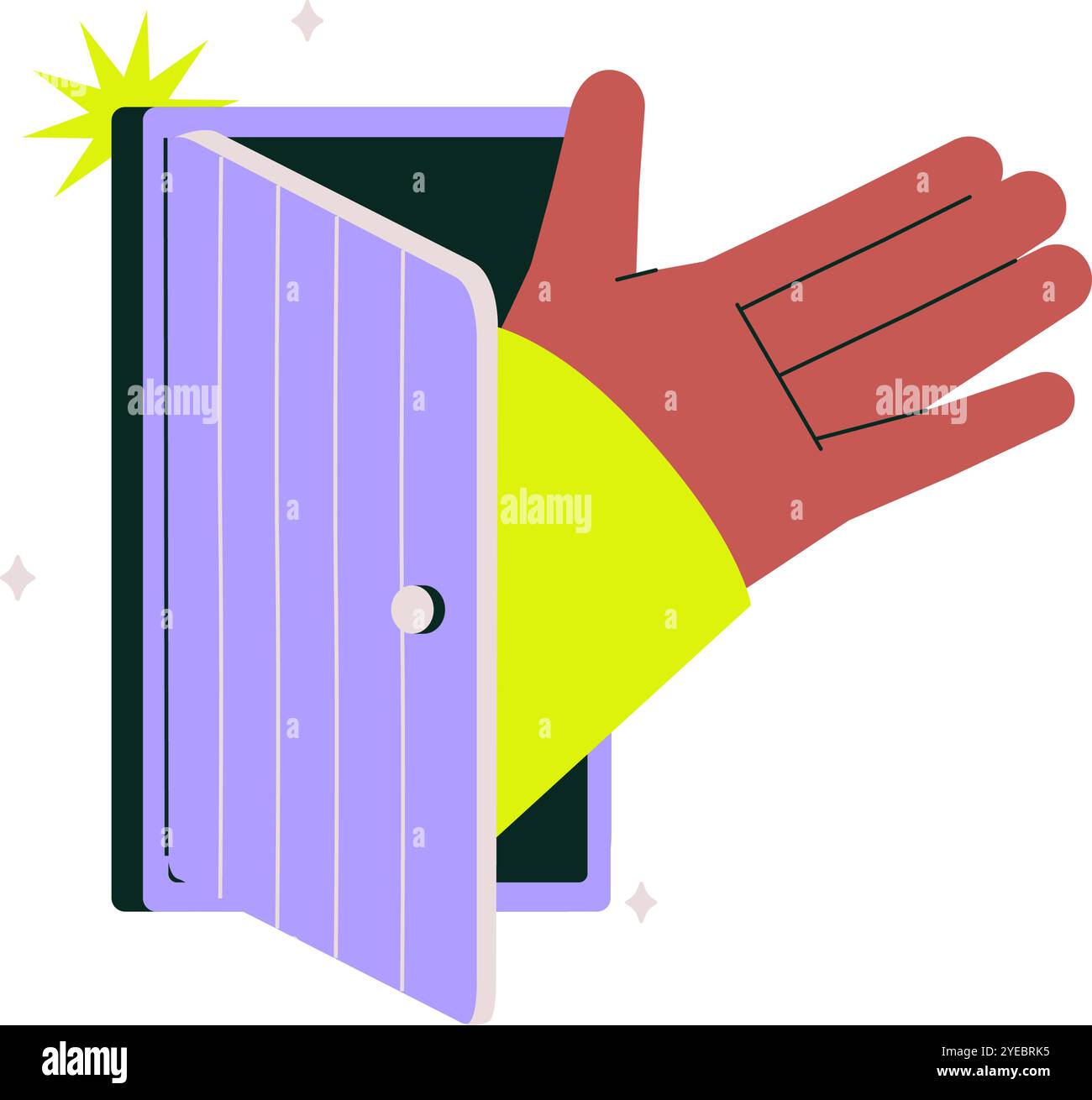 Hand Reaching Through Digital Doorway In Flat Vector Illustration ...