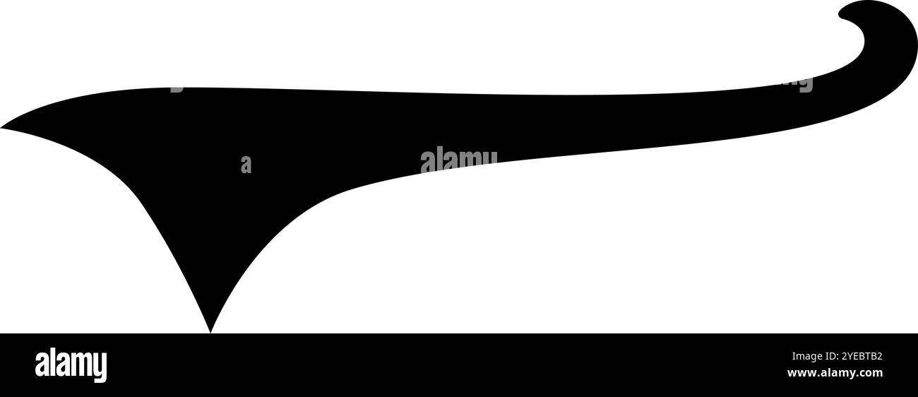 Black curved shape with a pointed tail and a curled end is swooshing ...