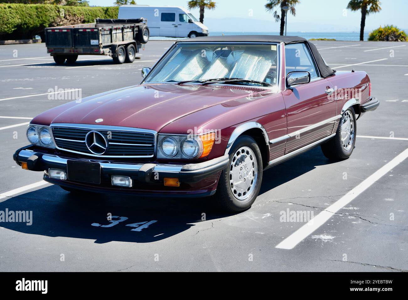 Stunning maroon Mercedes Benz SL convertible Stock Photo - Alamy