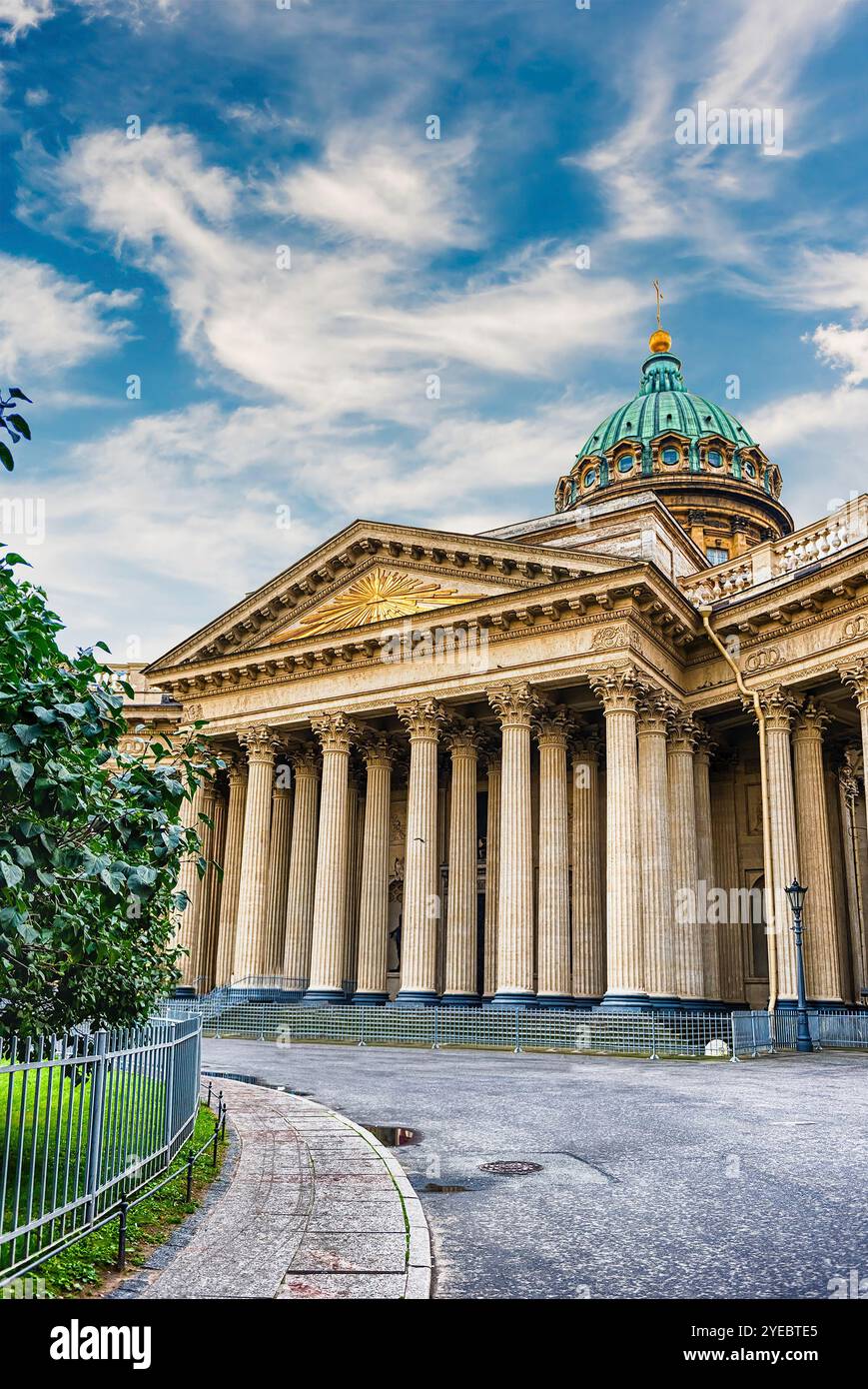 The iconic facade and colonnade of Kazan Cathedral, one of the main citysights in St. Petersburg ...
