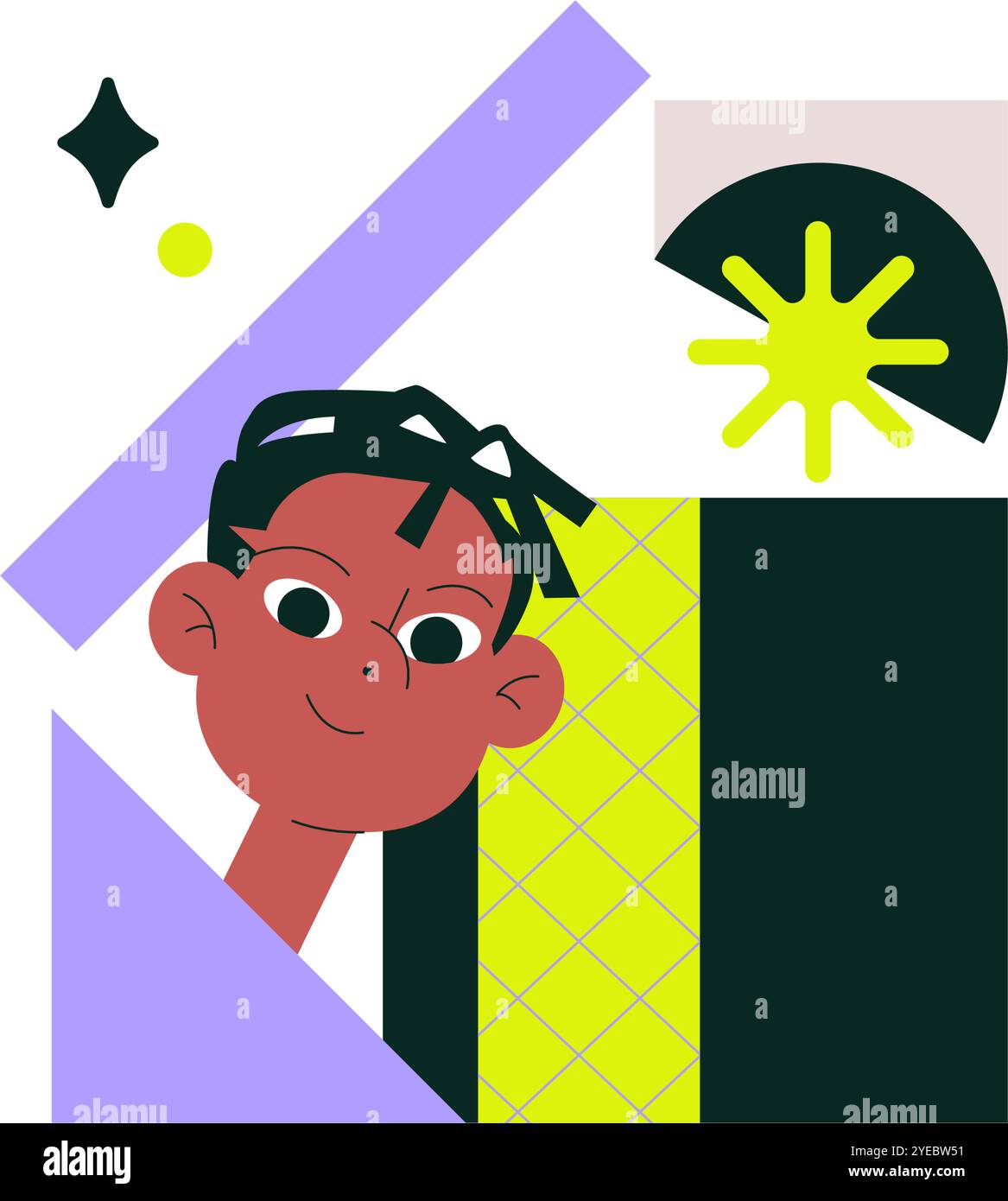 Boy Peeking Through Abstract Geometric Shapes In Flat Vector ...
