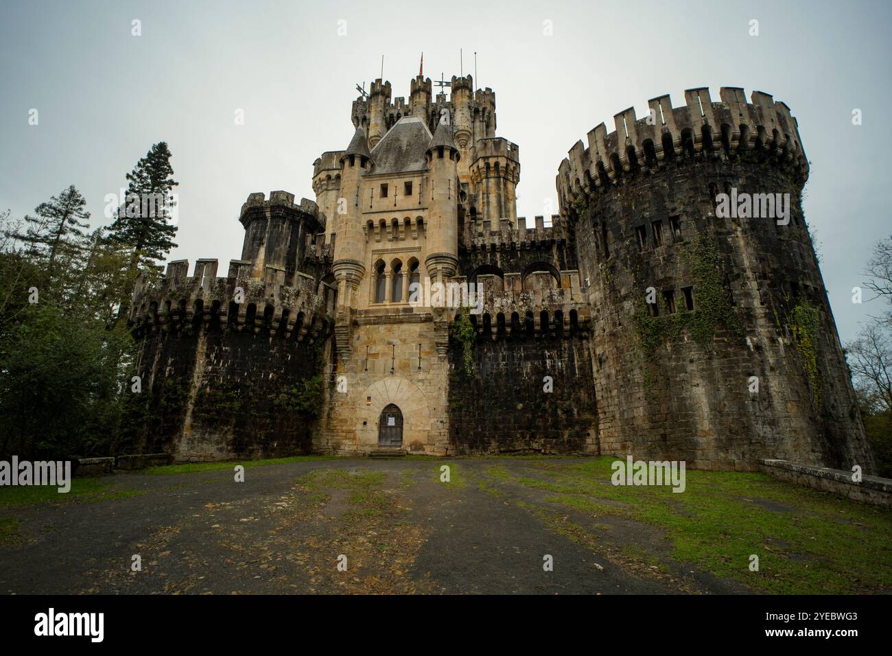 castle from a low angle with several towers Stock Photo - Alamy