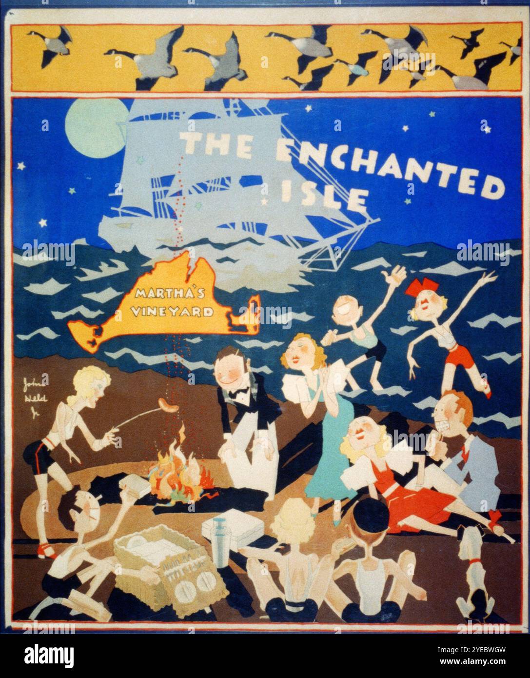 The Enchanted Isle - Martha's Vineyard. John Held, Jr. 1925. Colour poster promoting Martha's ...