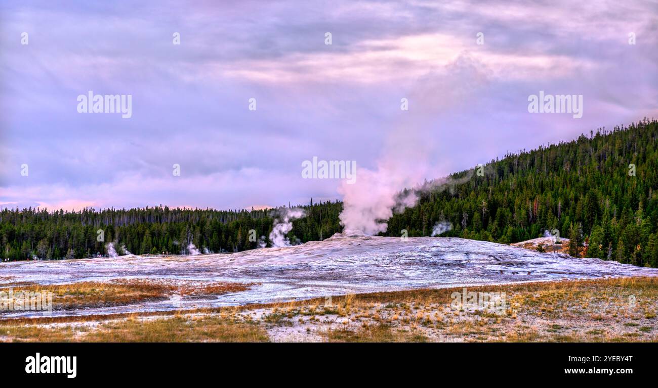 Old Faithful Geyser in a Resting Phase Between Eruptions at sunset in ...