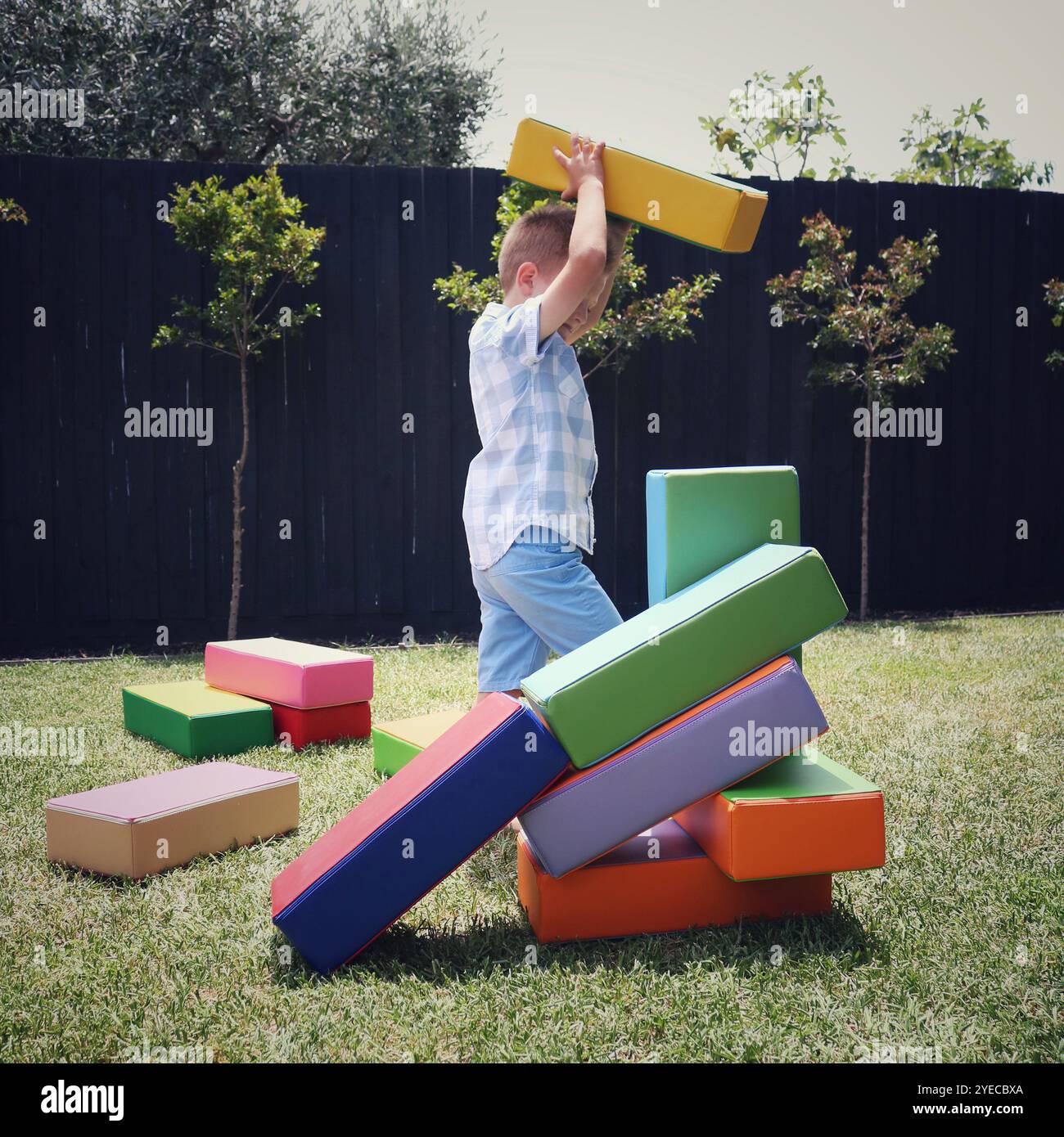 Boy building with blocks hi-res stock photography and images - Alamy