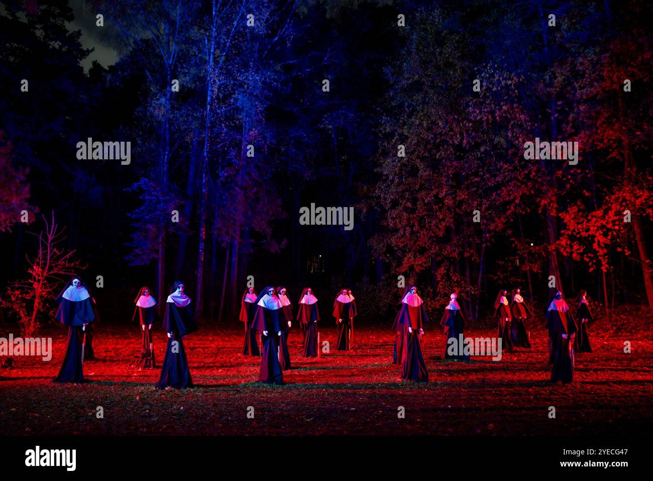 Halloween ghost statues in the park during a Halloween celebration in ...