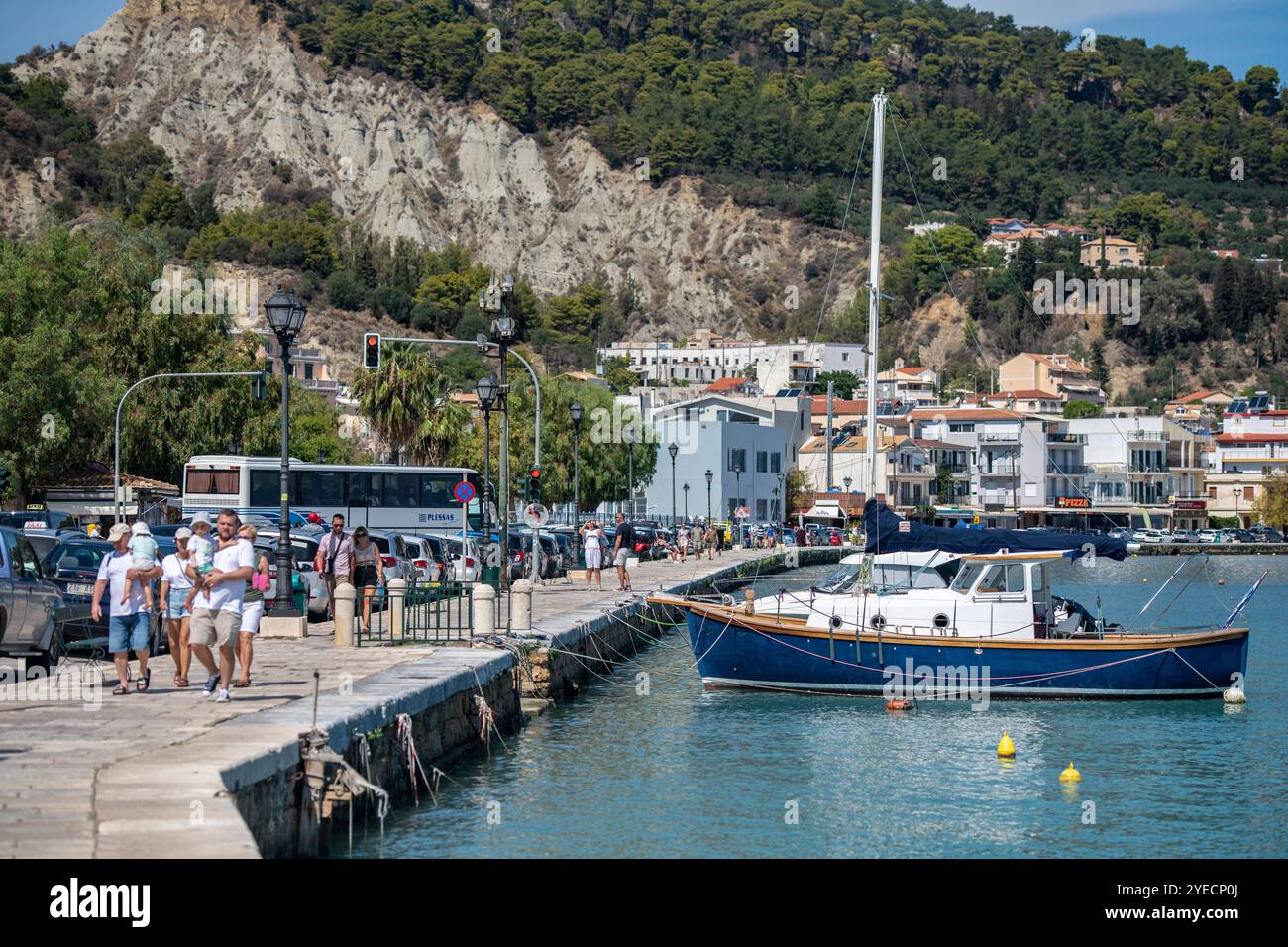 harbour side walkway at the waterside in the port at Zante town or ...