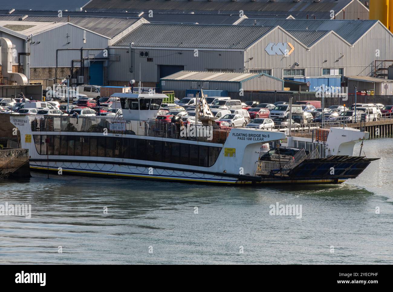 The chain ferry or floating bridge crossing the river medina on the ...