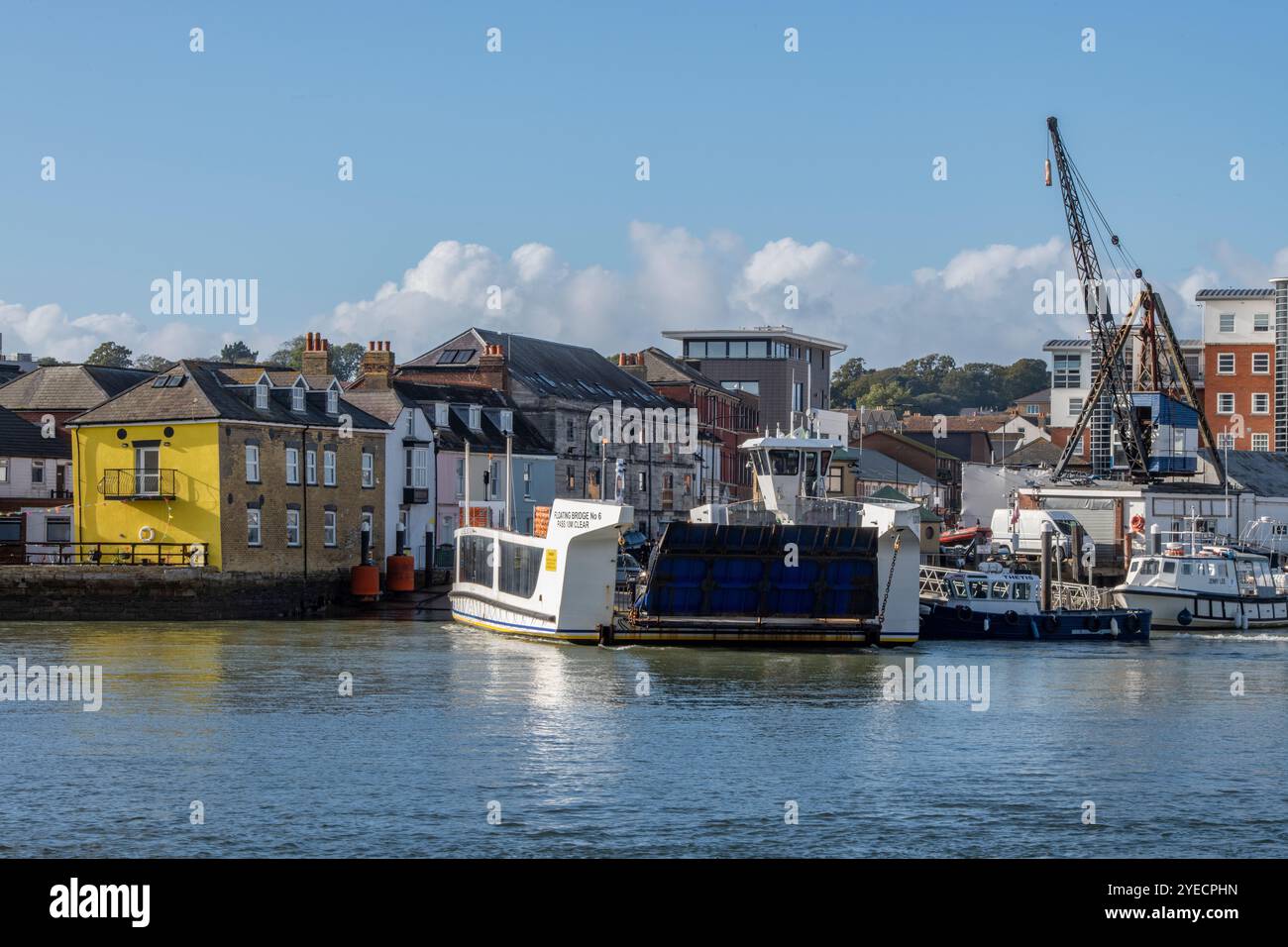 The chain ferry or floating bridge crossing the river medina on the ...