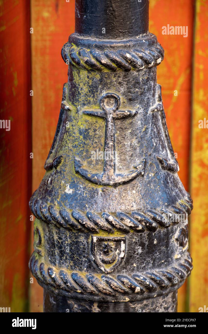 historic cast iron lamppost base with anchor, star and crescent moon ...