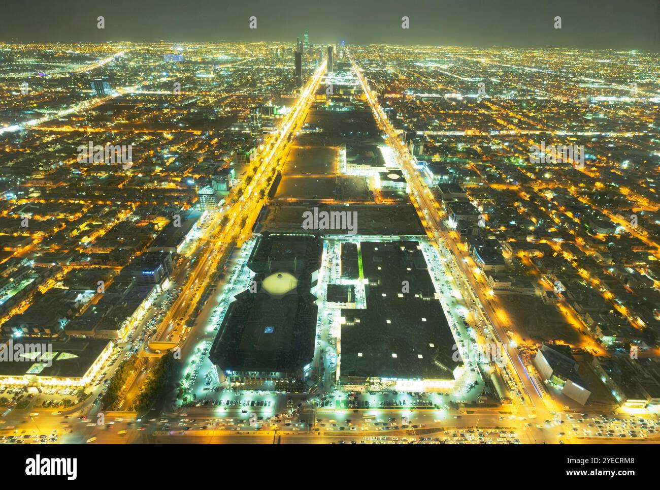 Riyadh city night skyline view from the top of Kingdom tower, skybridge ...