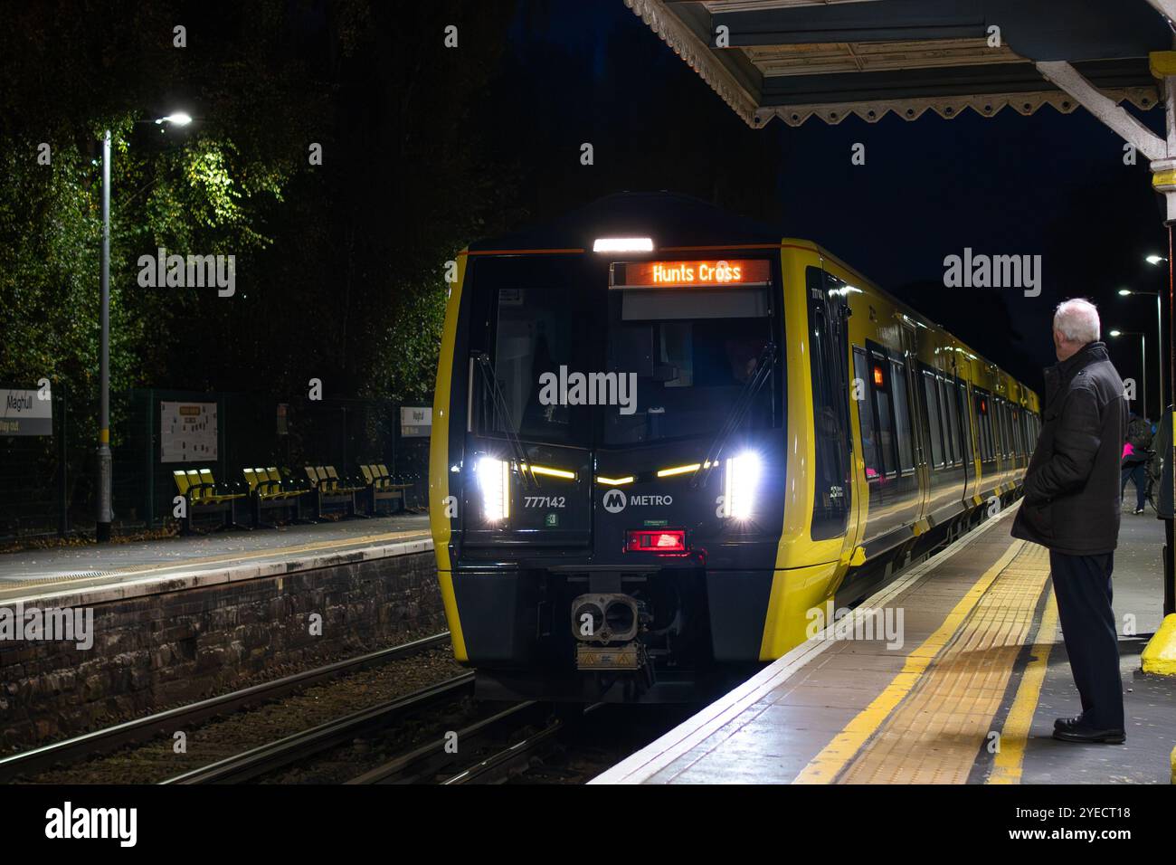 A new train Class 777 for Merseyrail service arrives at Maghull Station ...