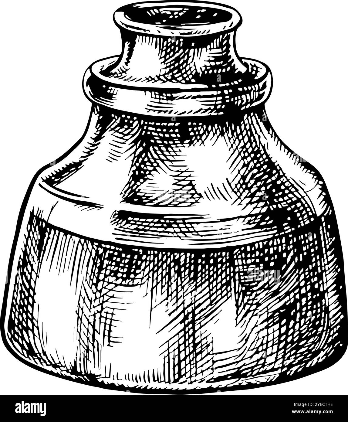 The inkwell is vintage. Vector black and white graphics. Hand-drawn ...