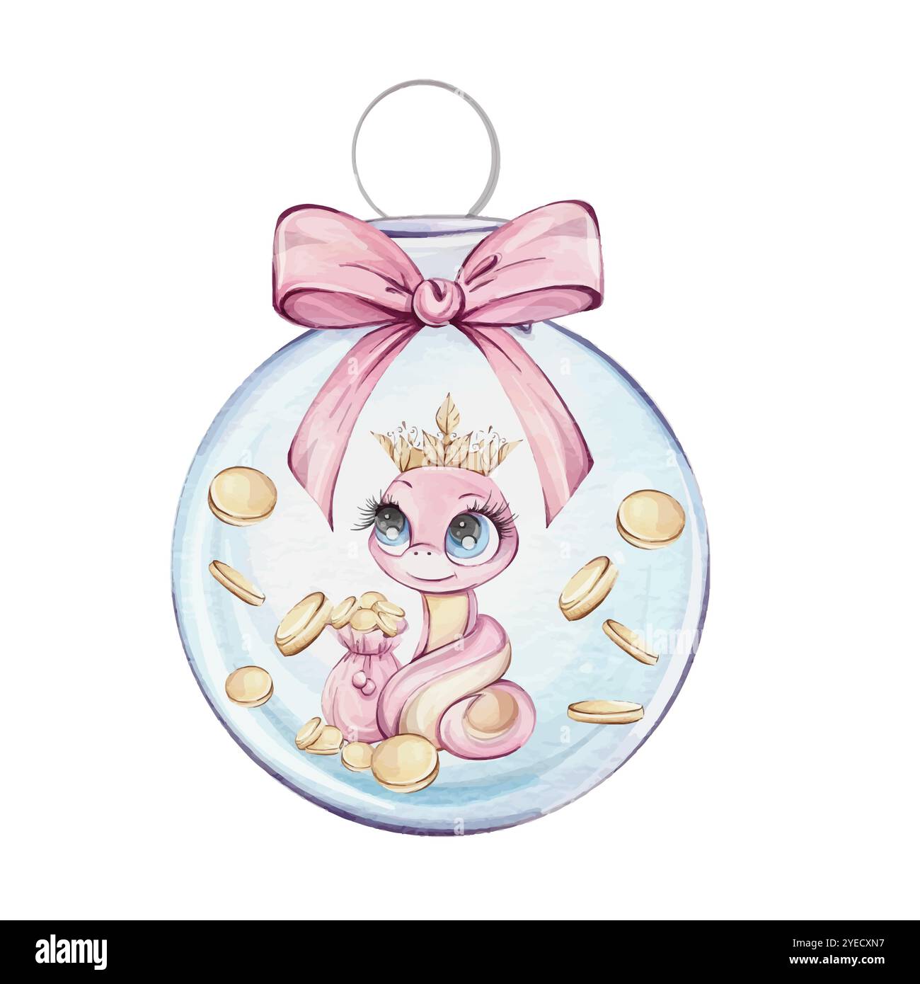 Adorable Cute Pink Snake in a Beautiful Ornament Surrounded by Gold ...