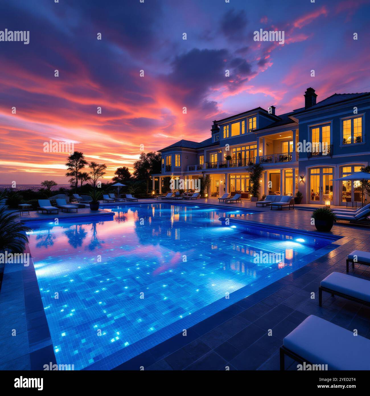 Swimming Pool in Backyard Exterior of Extraordinary Luxury Home Stock ...
