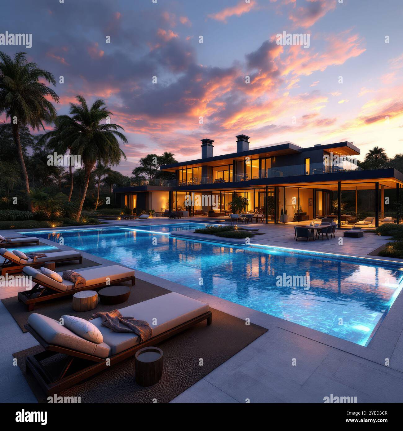 Swimming Pool in Backyard Exterior of Extraordinary Luxury Home Stock ...