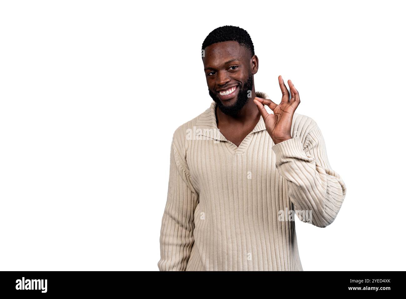 black man isolated on white background with fingers together Stock ...