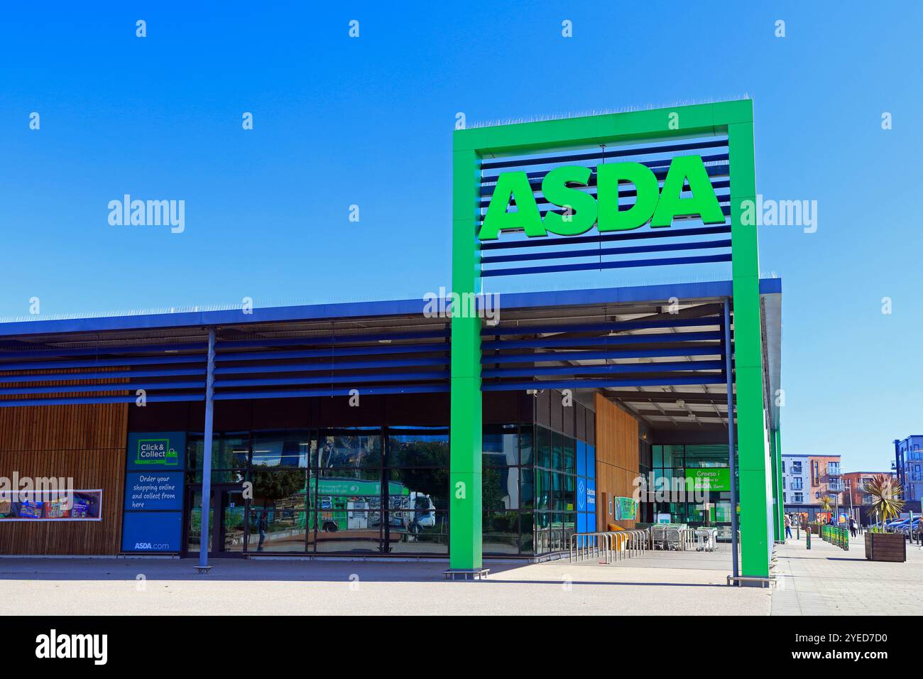 Asda sign against blue sky over supermarket, Barry, South Wales. 2024 ...