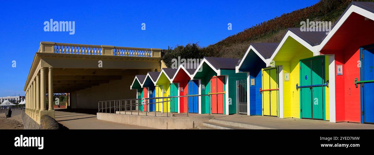 Colourful painted wooden beach huts at Barry Island seafront, South ...