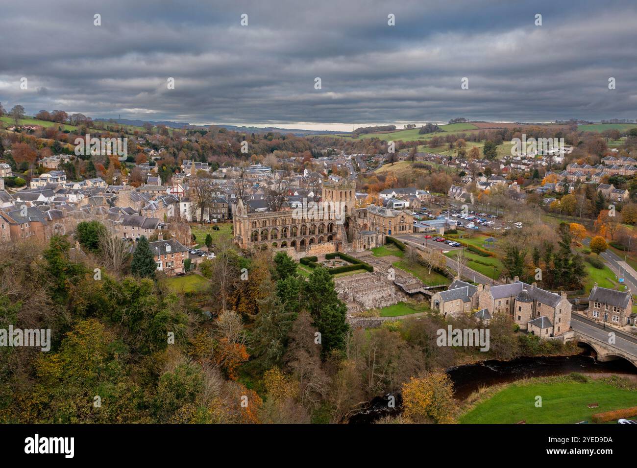 Aerial view of Jedburgh in the Scottish Borders Stock Photo - Alamy