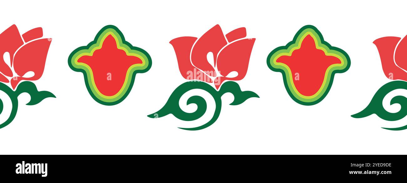 Floral pattern Tatar Native Ornamental border with tulips. Culture of ...