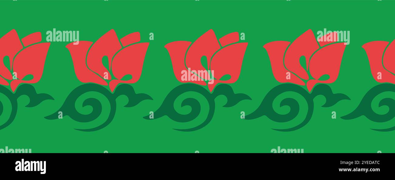 Floral pattern Tatar Native Ornamental border with tulips. Culture of ...