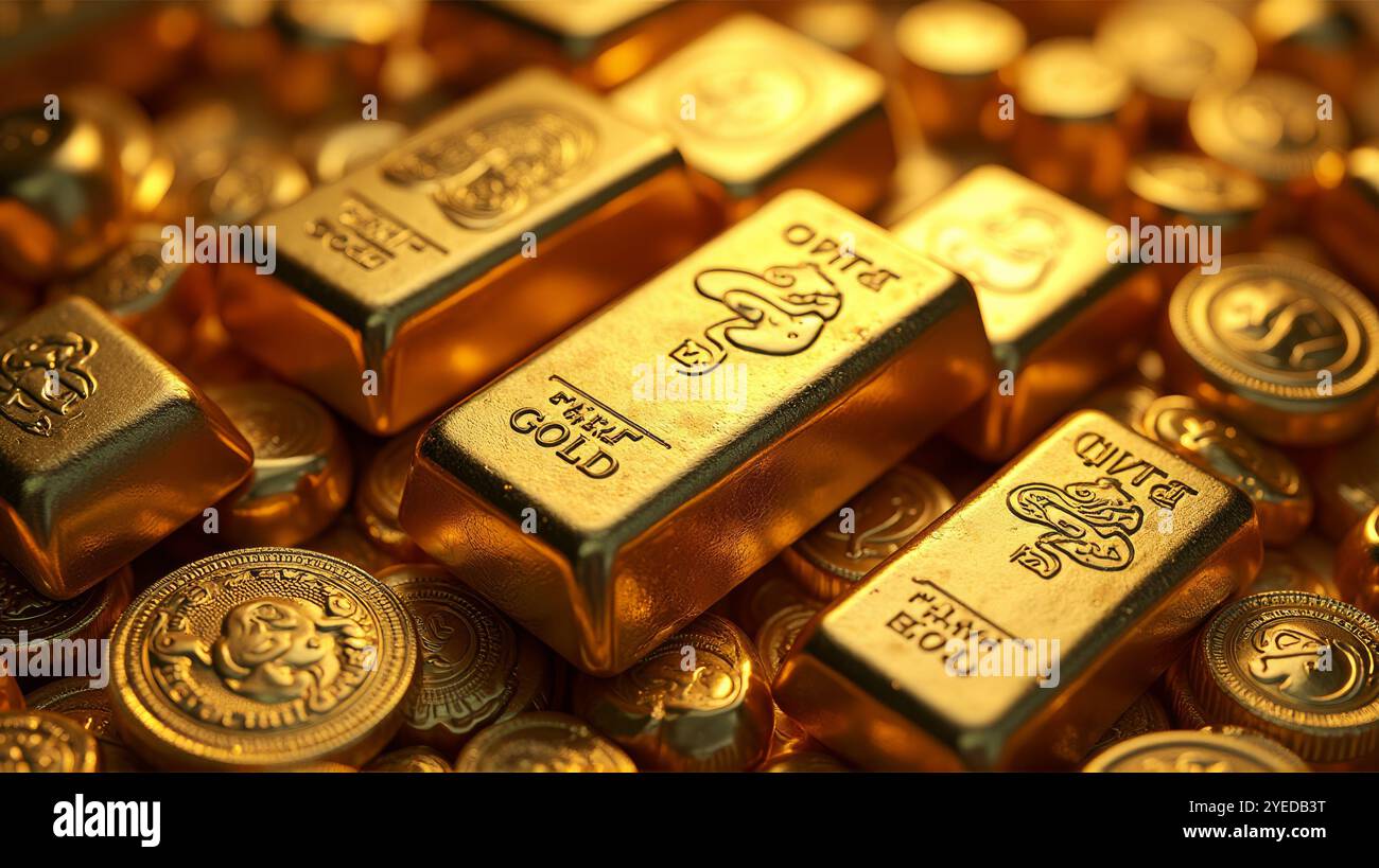 gold bullion and rise of gold prices with charts Stock Photo - Alamy