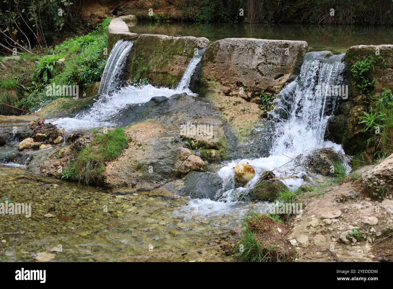 The Gorgo de la Escalera waterfall and canyon in Anna town, Valencia ...