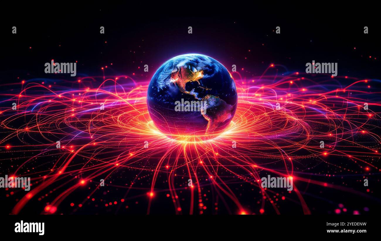 Fiber optic cables around Earth, USA nightlights Stock Photo - Alamy