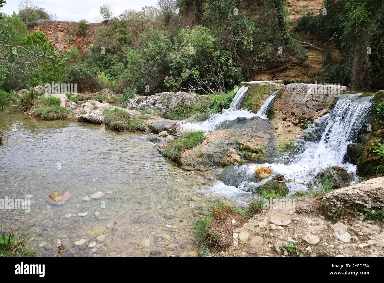 The Gorgo de la Escalera waterfall and canyon in Anna town, Valencia ...