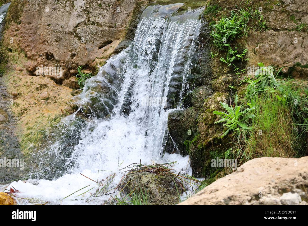 The Gorgo de la Escalera waterfall and canyon in Anna town, Valencia ...