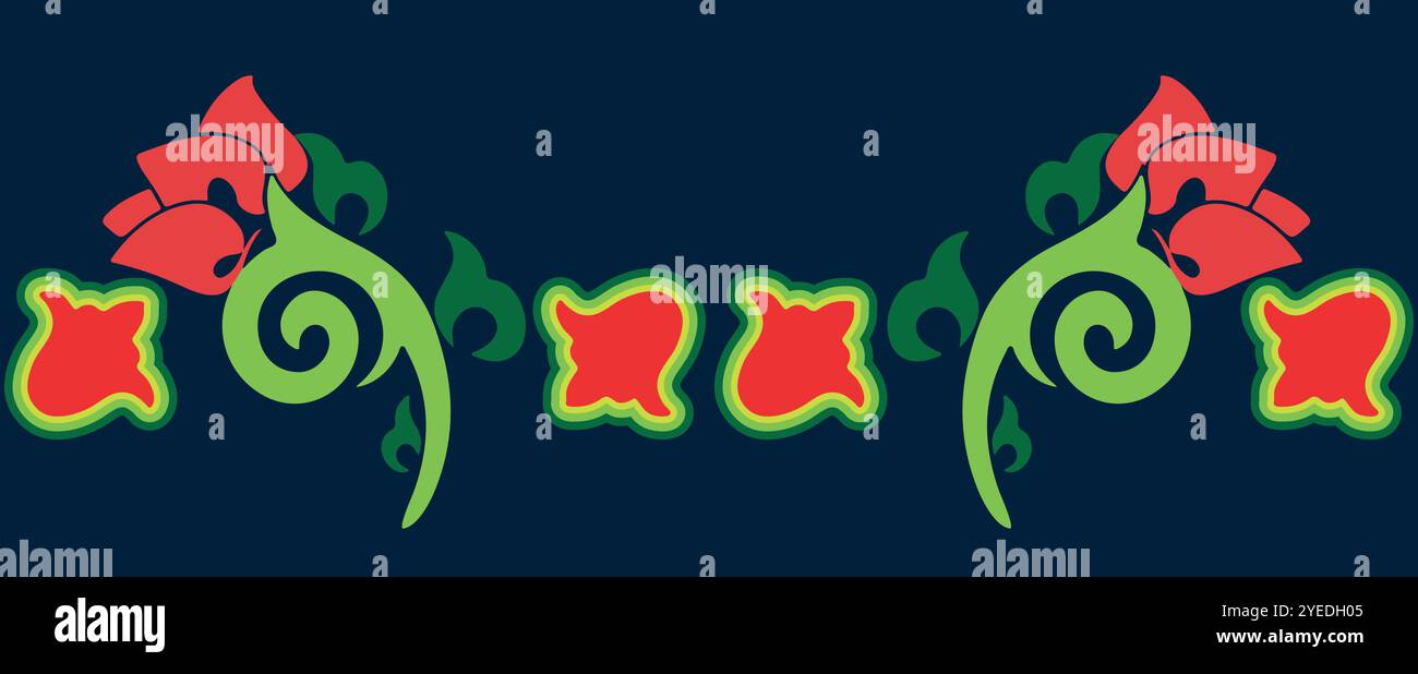 Floral pattern Tatar Native Ornamental border with tulips. Culture of ...