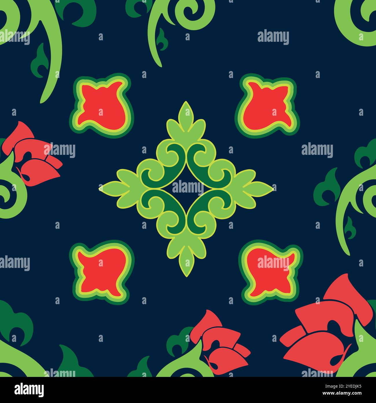 Floral pattern Tatar Native Ornamental border with tulips. Culture of ...